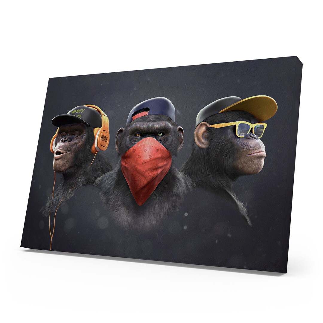 BANKSY Canvas Print 3 SWAG MONKEYS Deep Framed Wall Art Picture Artwork ...