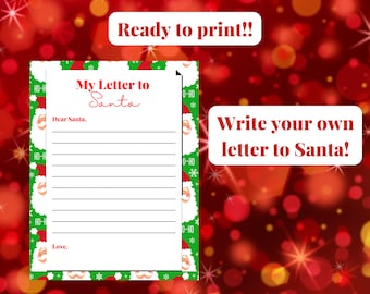 INSTANT DOWNLOAD Letter to Santa - Simple Red and Green Letter to Santa ...