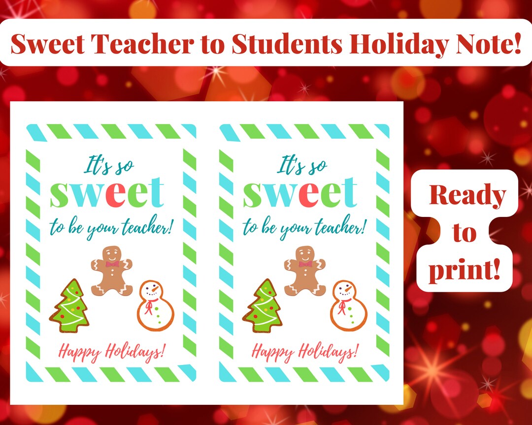 Sweet Teacher to Student Holiday Note - Etsy