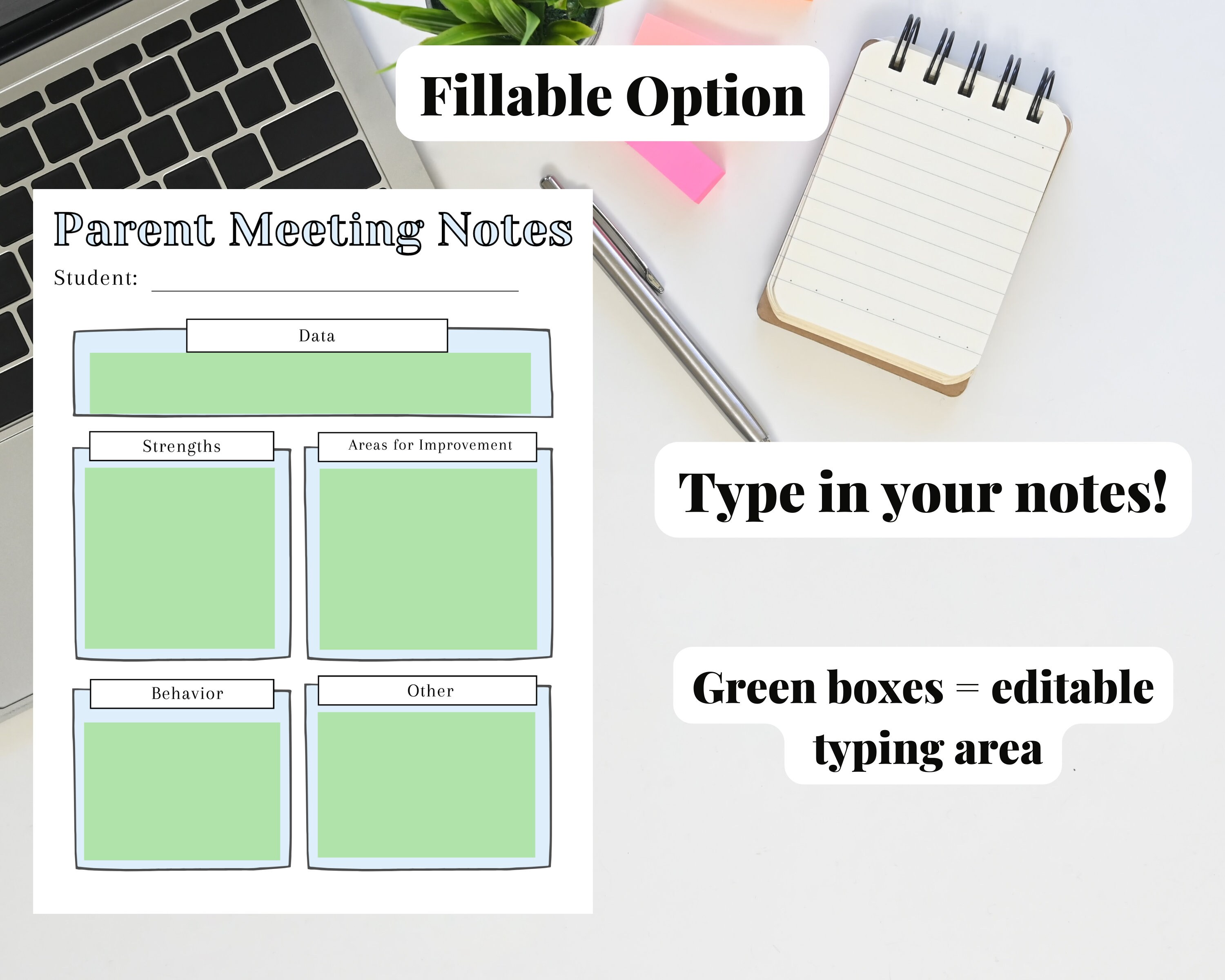 Editable Teacher Parent Meeting Notes - Etsy