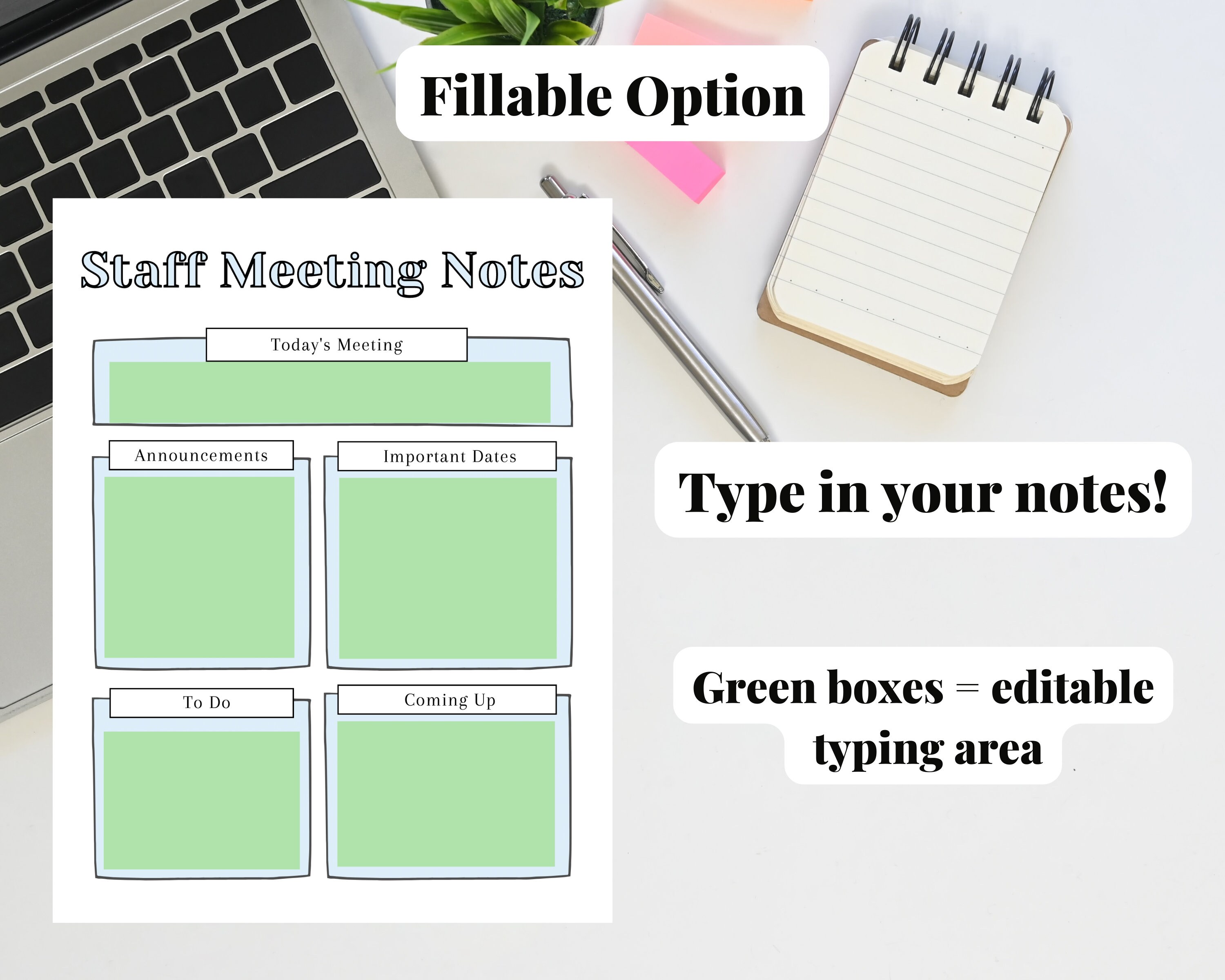 Editable Teacher Staff Meeting Notes - Etsy