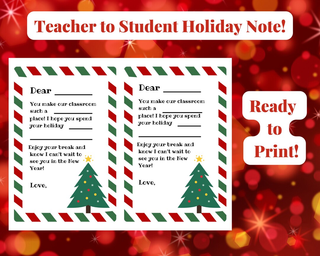 Teacher to Student Holiday Note - Etsy