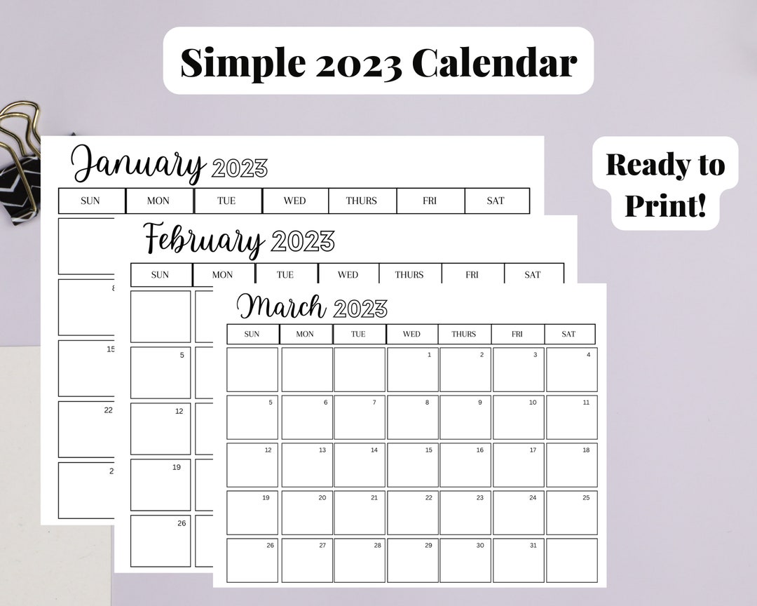 Simple 2023 Black & White Calendar - Etsy