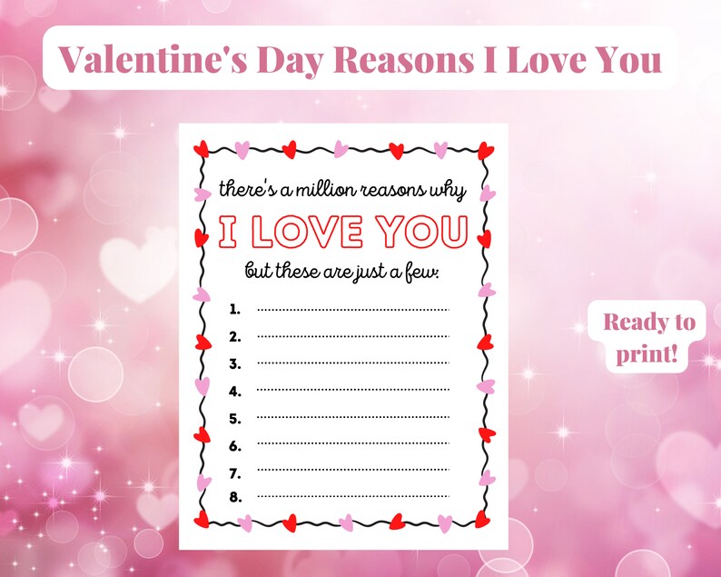 Reasons I Love You Valentine's Note - Etsy