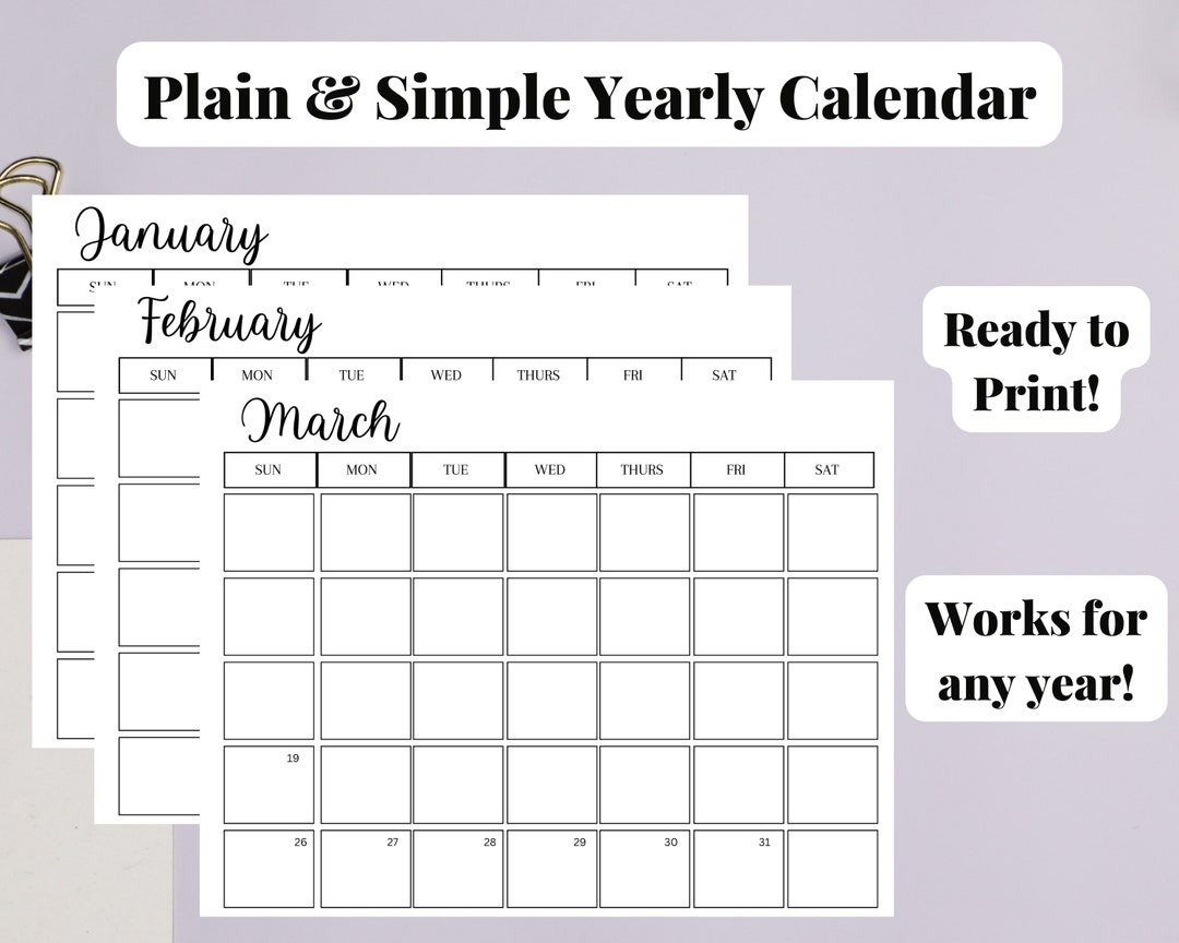 Plain & Simply Any Year Calendar - Etsy