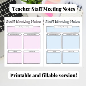 Editable Teacher Staff Meeting Notes - Etsy