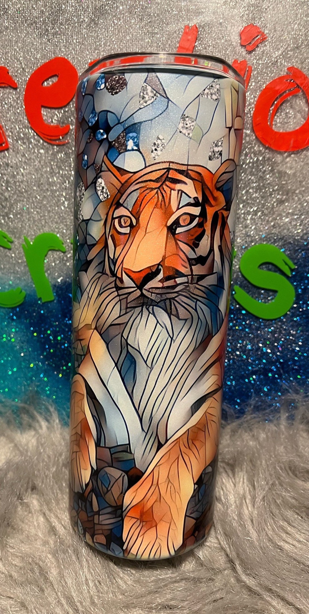 Stained Glass Tiger 20oz Skinny Stainless Steel Tumbler/animal/nature ...