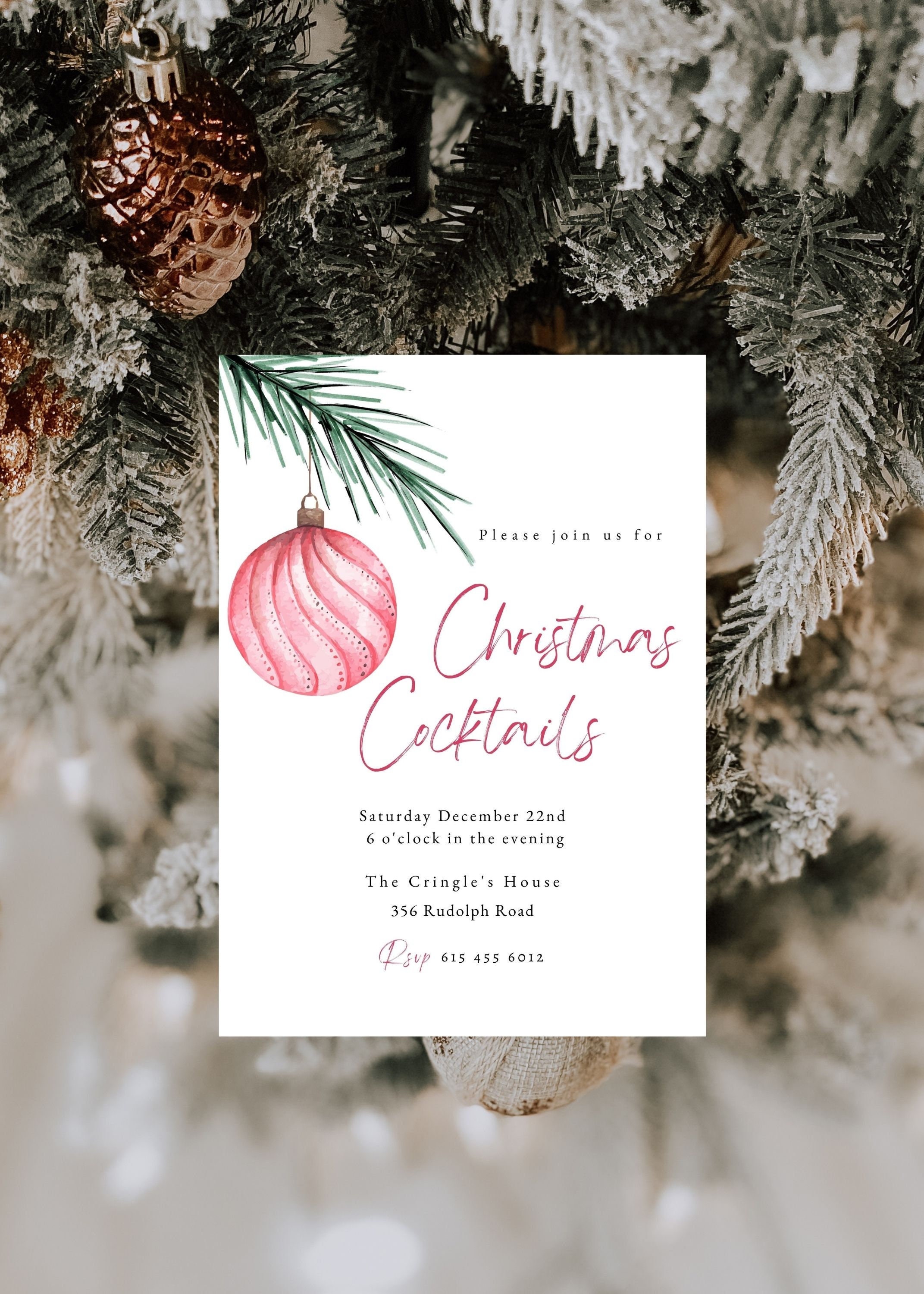 Christmas Cocktail Party Invitation, Holiday Party Invite, Minimalist ...
