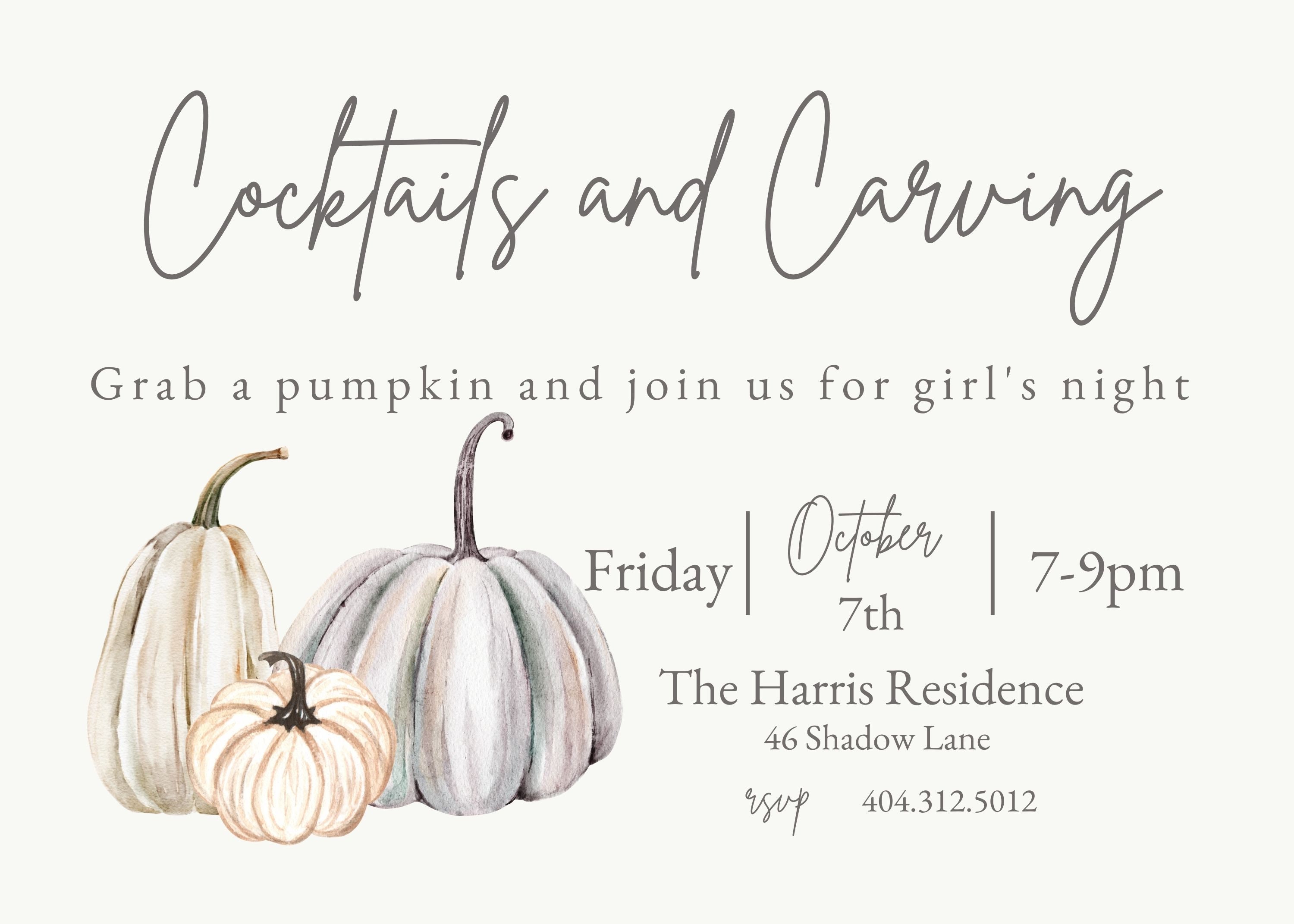 Cocktails and Carving Invite, Pumpkin Carving Party, Fall Girls Night ...