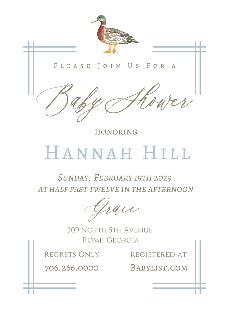Baby Shower Duck Invitation, Bird Baby Shower, Boys Duck Baby Shower ...