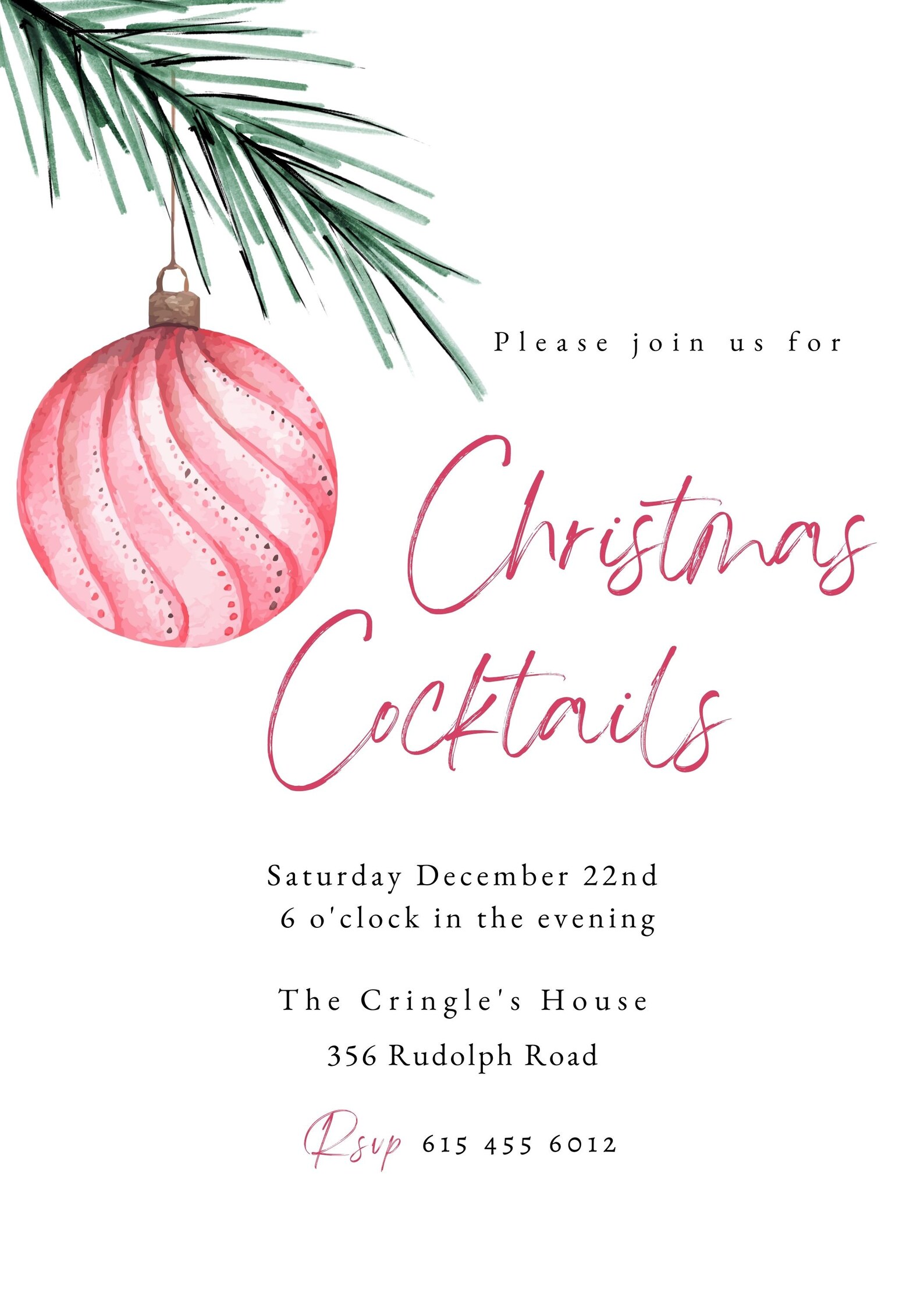 Christmas Cocktail Party Invitation, Holiday Party Invite, Minimalist ...