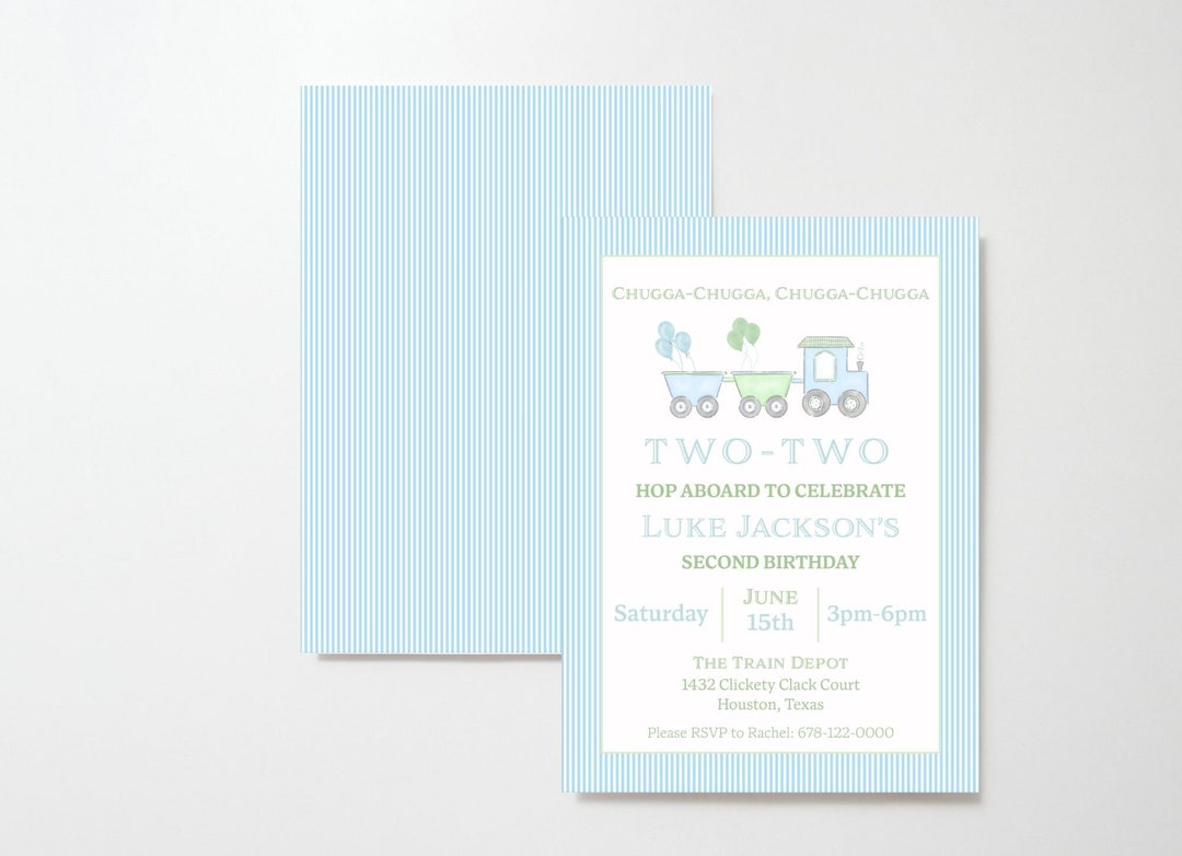 Chugga Chug Two Two Birthday Invitation, Boys Train Party, Choo Choo ...