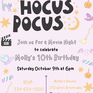 Hocus Pocus Invitation, Girls Birthday, Movie Night, Hocus Pocus Party ...