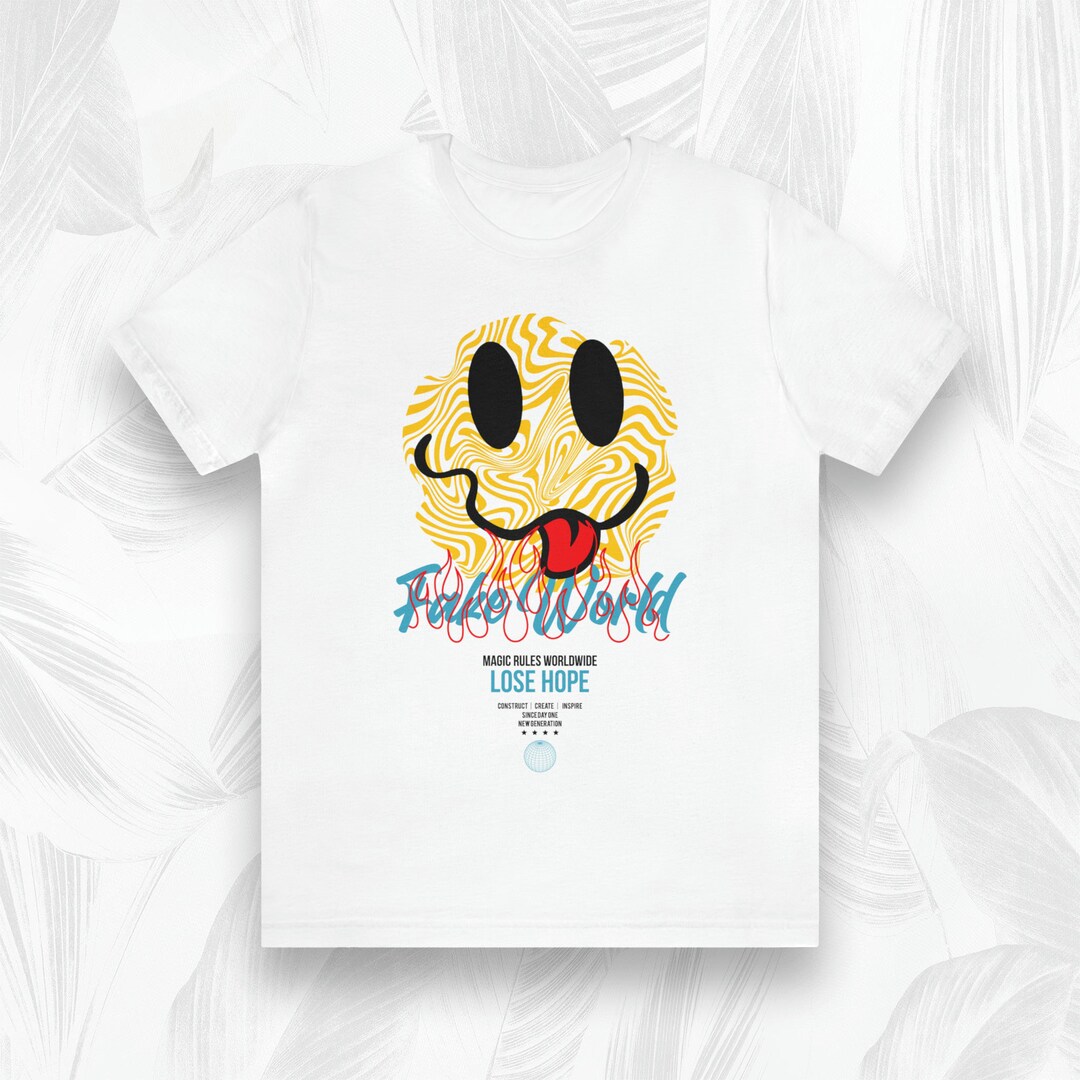 Trippy Graphic Tees | Smiley Face | Fake World | Brand | - Etsy