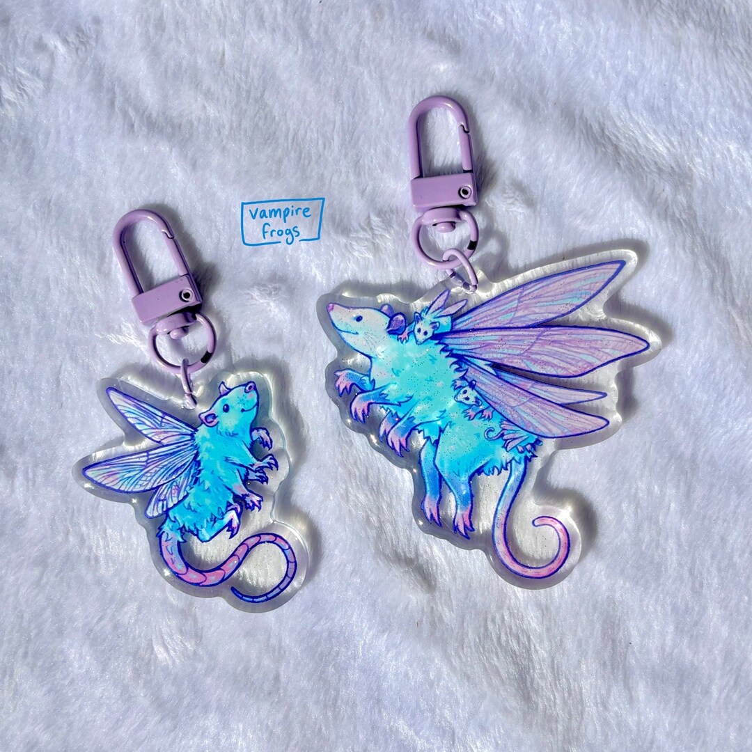 Fairy Animal Keychains / Opossum Rat Winged Bug Acrylic Charms / Angel ...
