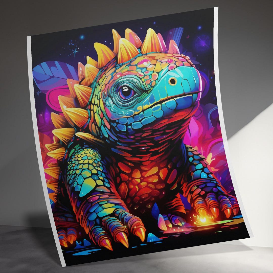 Colorful Lizard Art Print, Psychedelic Reptile Wall Decor, Vibrant ...