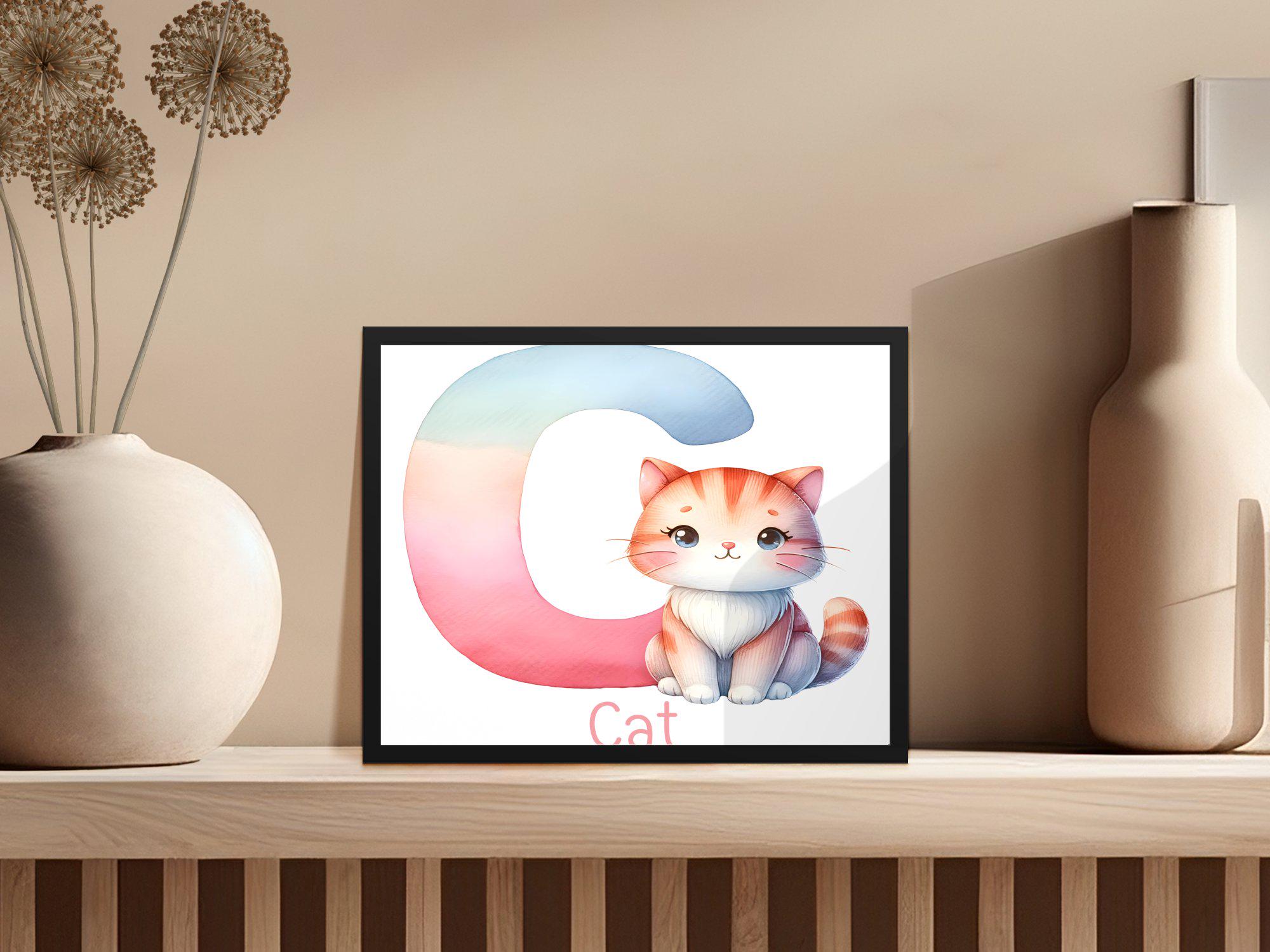 Cute Cat Alphabet Wall Art PNG, Printable Nursery Decor, Animal Letter ...