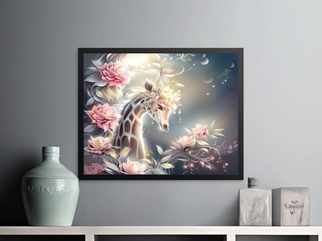 Giraffe Floral Digital Download Wall Art Fantasy Animal Decor Magical ...