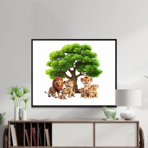 Lion Family Tree Digital Print, Happy Lion Family Wall Art, Nursery ...