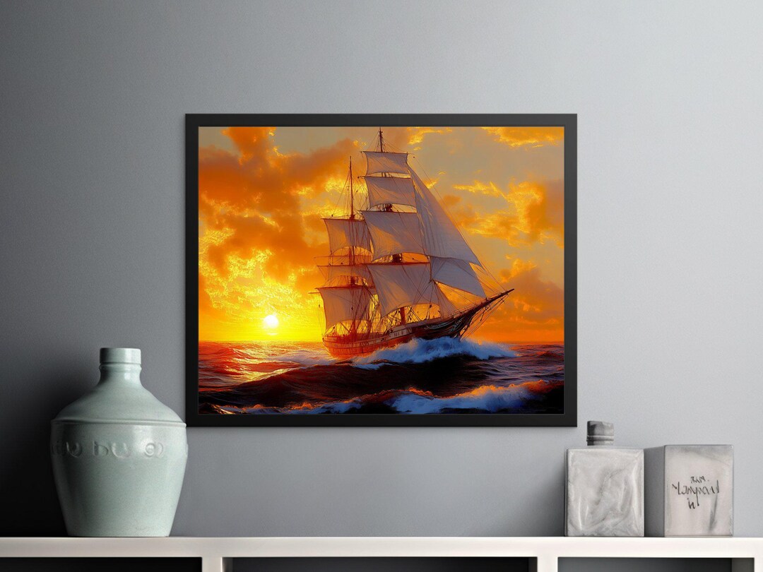 Stunning Digital Download Wall Art Tall Ship at Sunset Ocean Decor ...