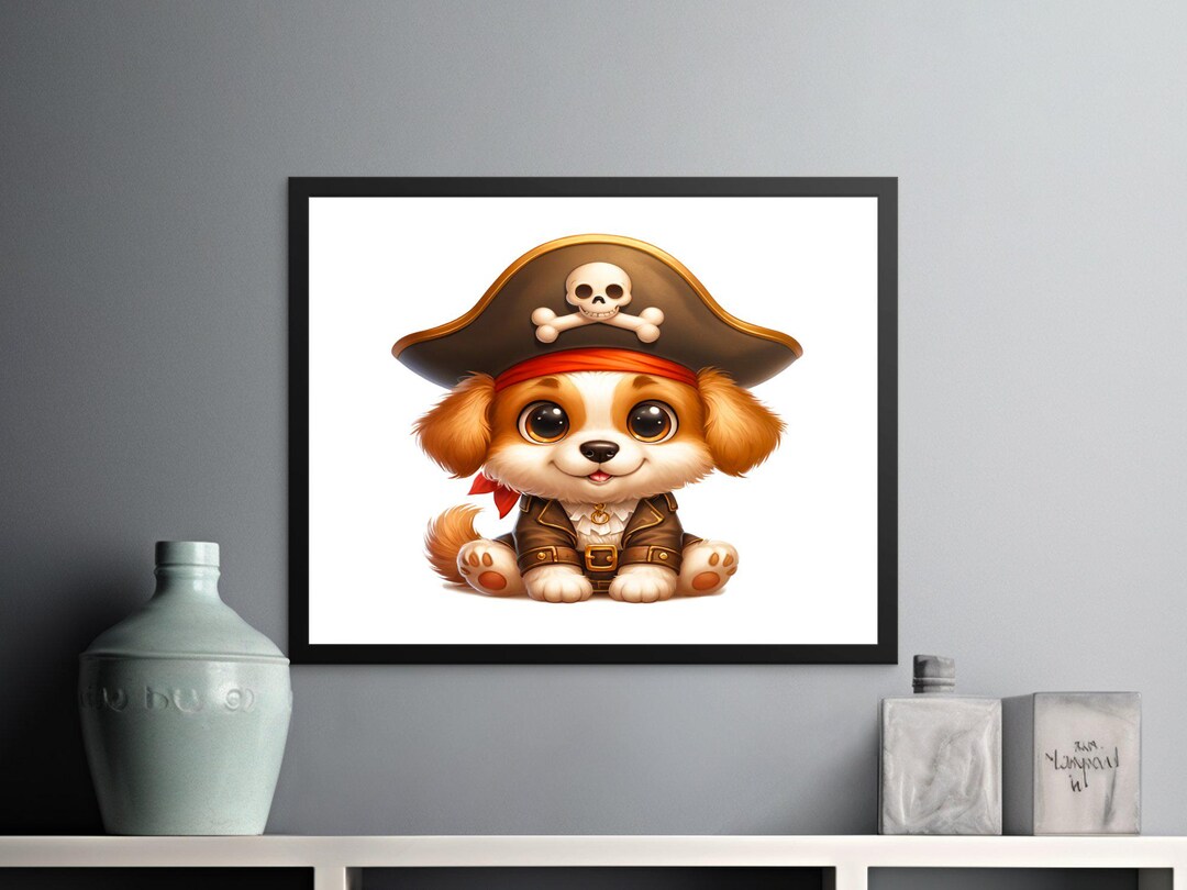 Pirate Puppy Wall Art Digital Download, Cute Pet Poster, Kids Room ...