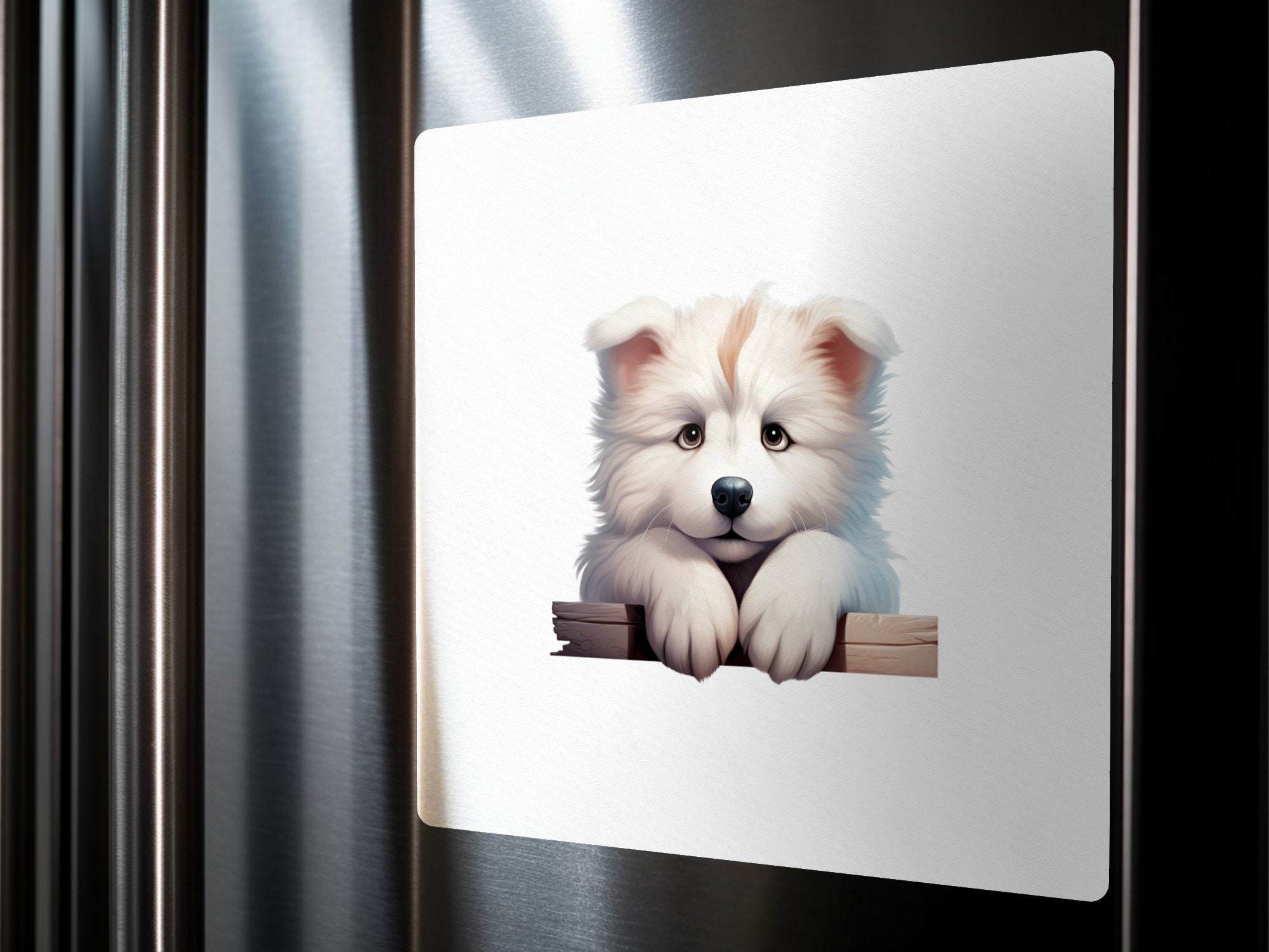 Cute Puppy Die Cut Magnet, Fridge Magnet, White Fluffy Dog Decoration ...
