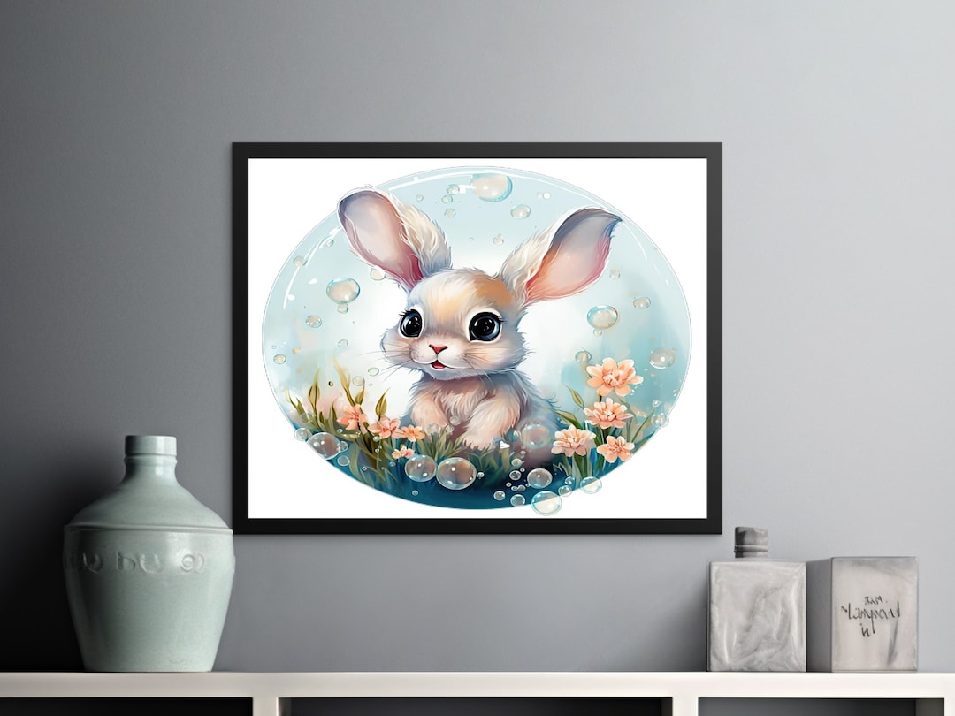 Cute Bunny Digital Download, Nursery Wall Art, Kids Room Decor, Spring ...
