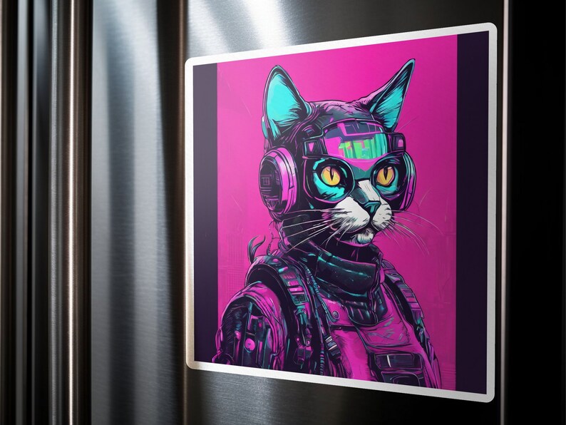 Cyberpunk Cat Sticker, Futuristic Feline Decal, Sci-fi Cat Art, Cool ...