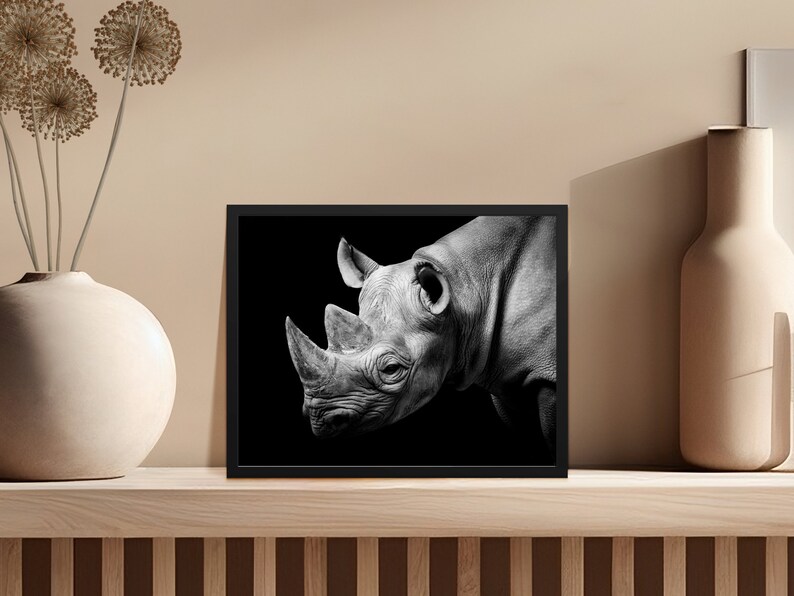 Black and White Rhinoceros Wall Art, Wildlife Photography Print, Animal ...