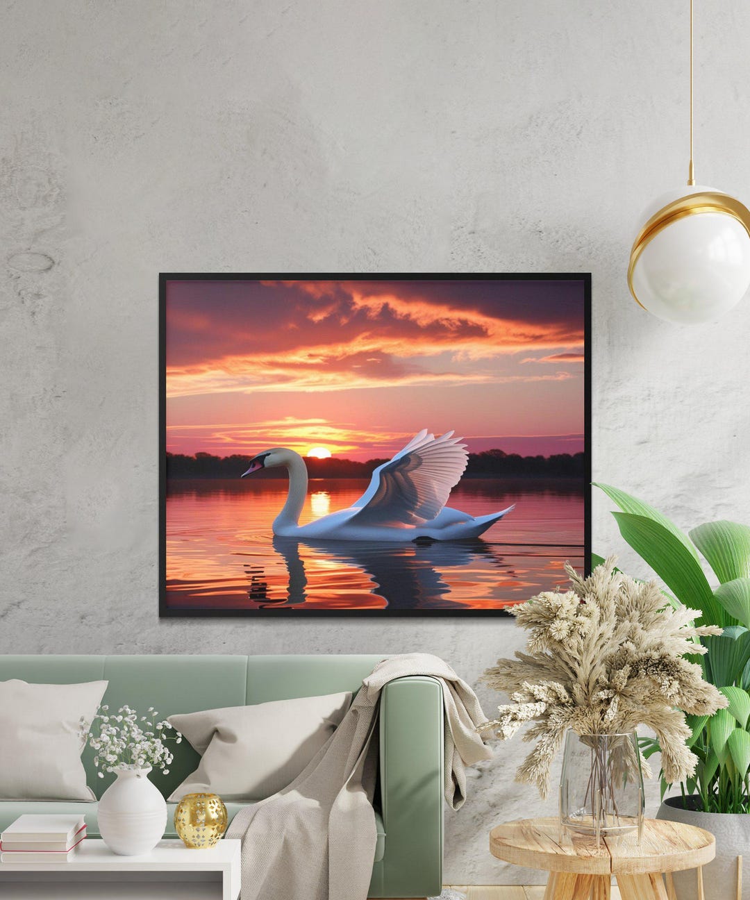 AI Render Swan Silhouette Sunset Lake Digital Download Wall Art Serene ...