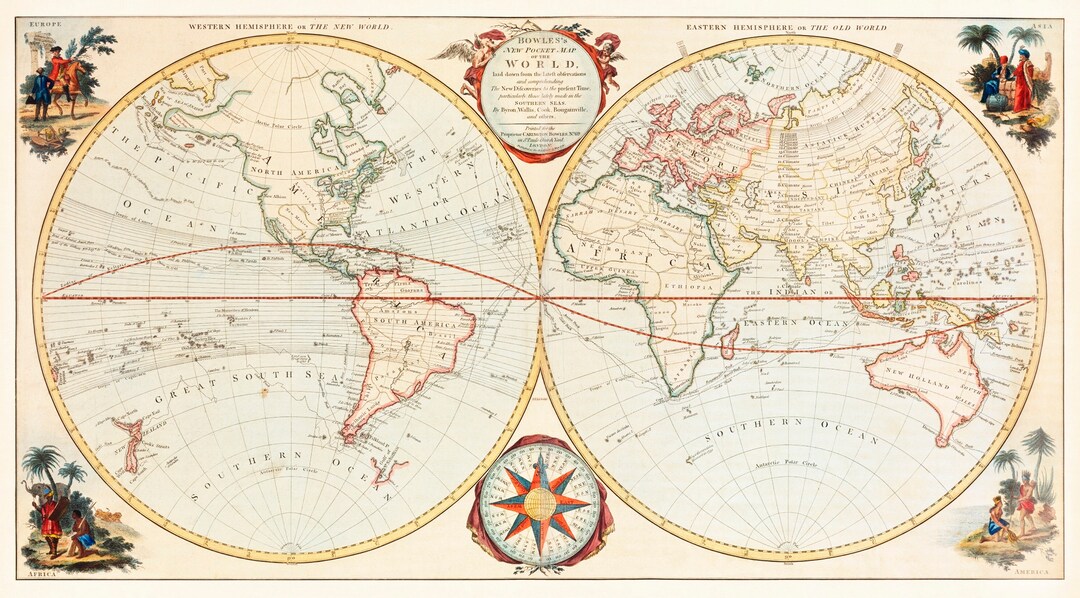 Classroom Poster - Vintage Maps of the World - Bowle's Map of the World ...