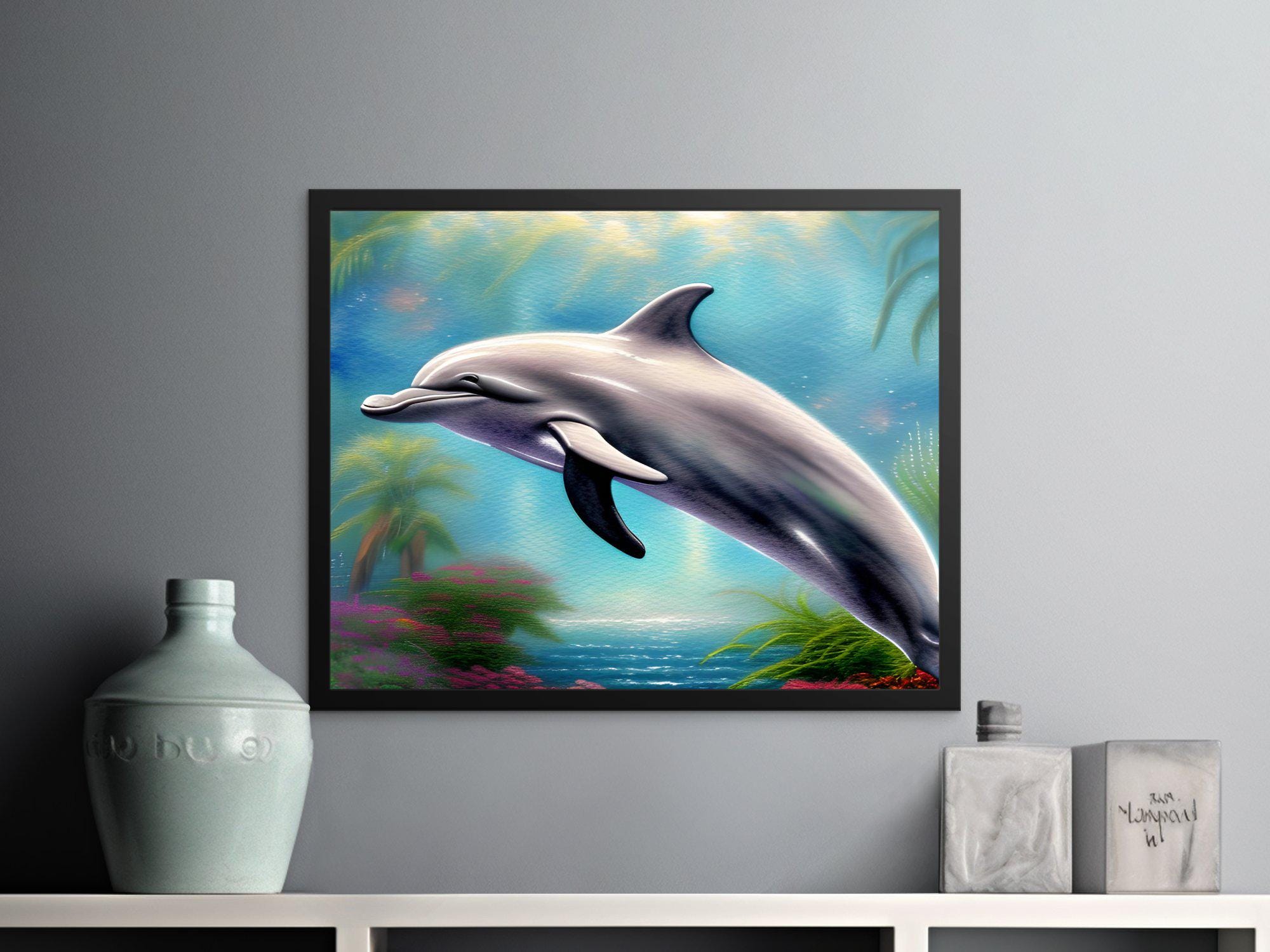 Dolphin Ocean Scene Instant Download Wall Art, Tropical Digital Print ...