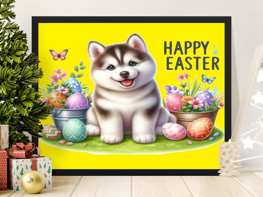 Adorable Husky Puppy Easter Wall Art Printable Cute Digital Download ...