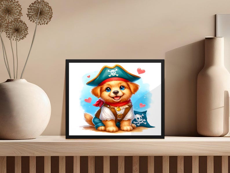 Cute Pirate Puppy Wall Art Digital Download, Kids Room Animal Decor ...