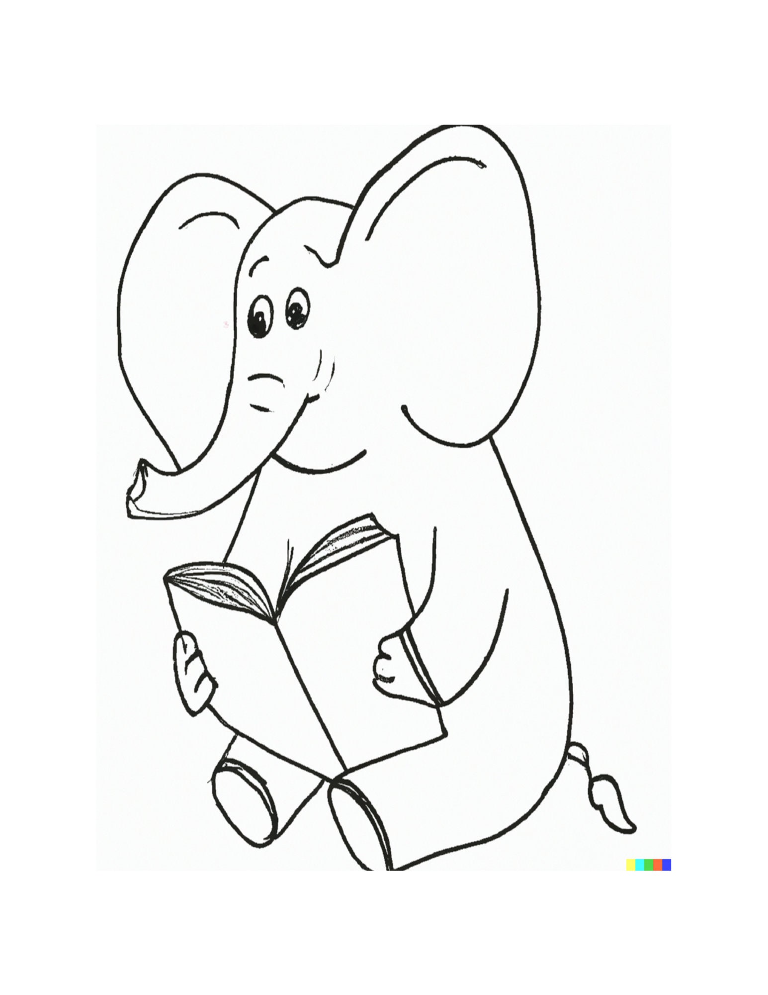 Digital Download - Elephant Reading - Color in Page - 8.5 Inches Wide ...