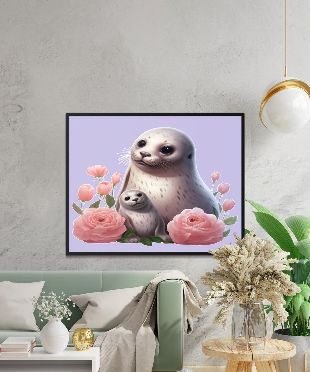 Cute Seal Family Wall Art Digital Download, Baby Seal and Mother With ...