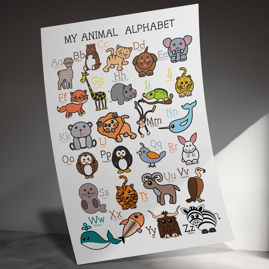 Cute Animal Alphabet Poster for Kids Room Decor, Educational Wall Art ...