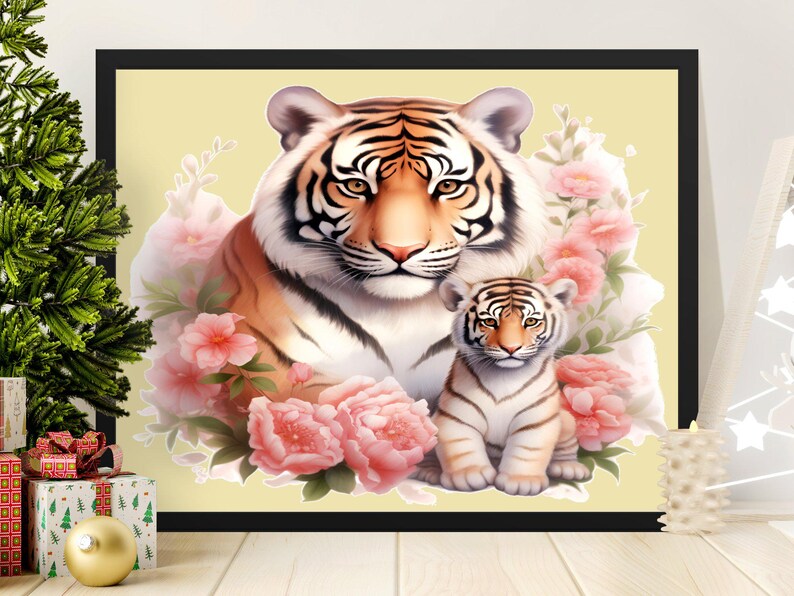Mama Tiger and Baby Digital Download, Wall Art Print of Mother Tiger ...