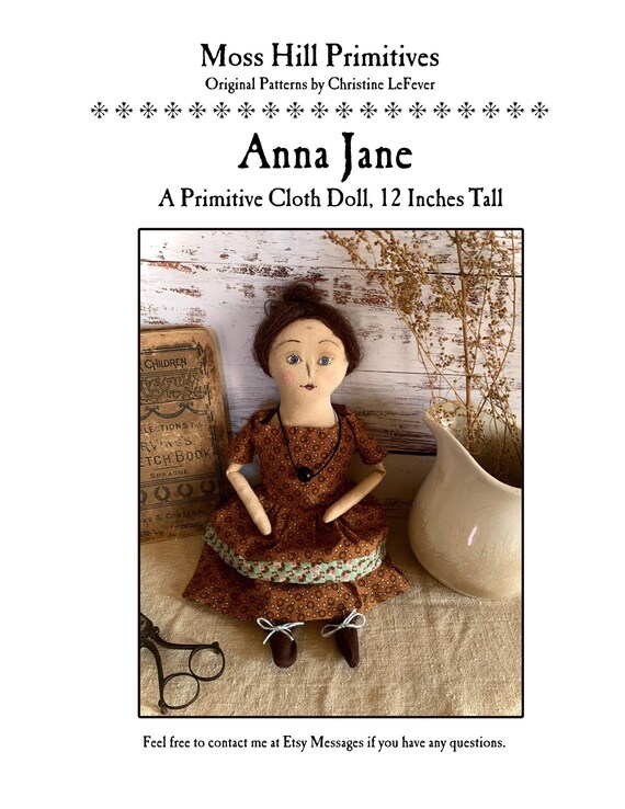 DIGITAL Pattern Anna Jane A Primitive Cloth Doll 12 Inches - Etsy