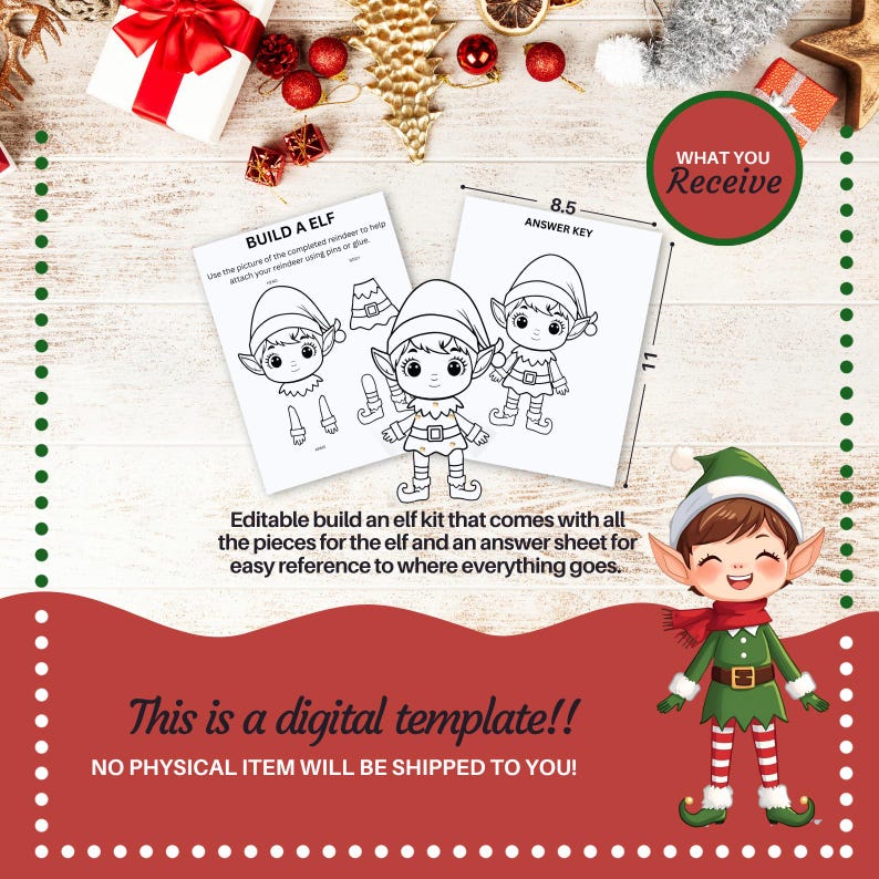 Kit imprimible para construir un elfo, manualidad navideña para niños ...