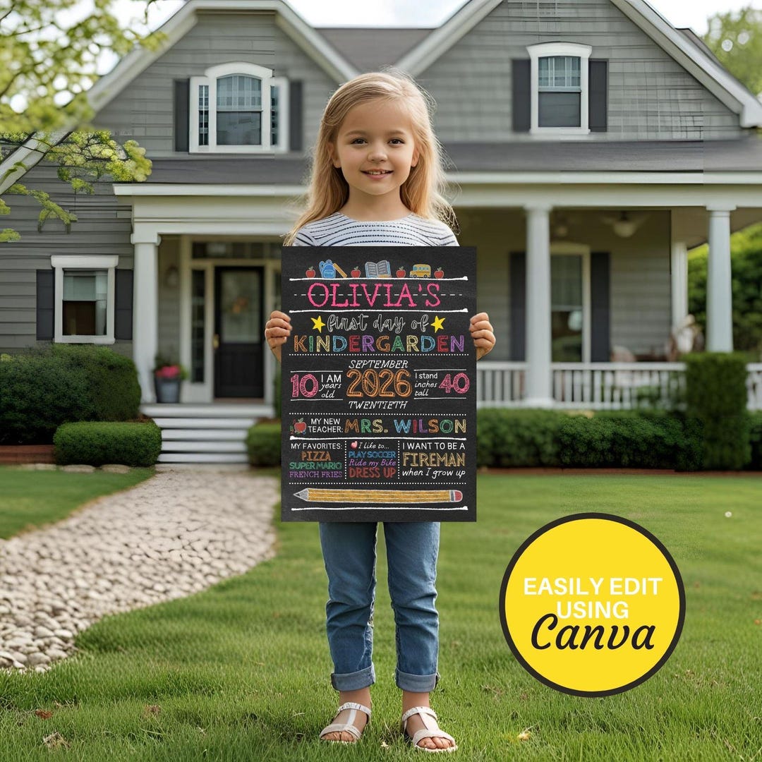 First Day of School Chalkboard Sign: Editable Canva Template (digital ...