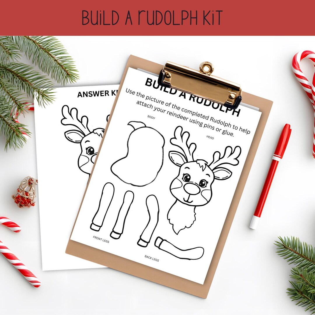 Printable Build a Rudolph Kit, Christmas Craft for Kids, DIY Rudolph ...