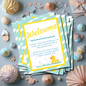 Rubber Duck Baby Shower Table Signs: Pink Duckling Theme (canva ...