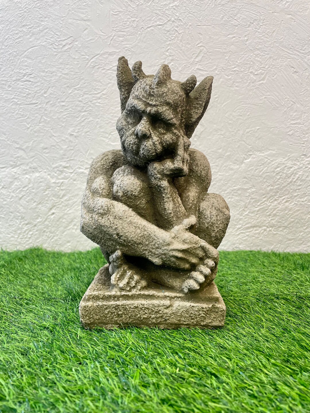 Bored Stone Gargoyle Garden Statue | Outdoor Lawn Ornament | 26cm Tall ...