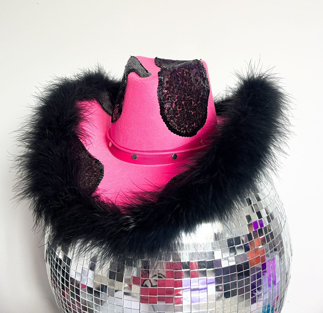 MILKSHAKE PINK & BLACK Pink Cow Print Sequin Cowboy Cowgirl Hat Fancy ...