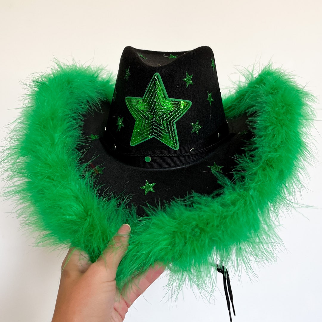 GREEN STARGAZER ready to Ship Black Cowboy Cowgirl Hat With Emerald ...