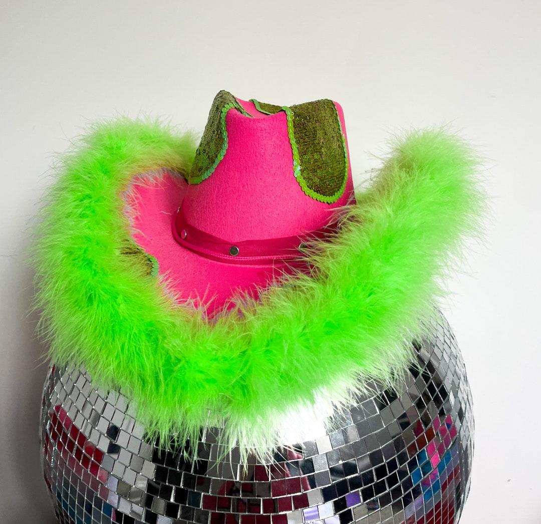 MILKSHAKE GREEN & PINK Pink Cowboy Cowgirl Hat With Neon Lime Green Cow ...