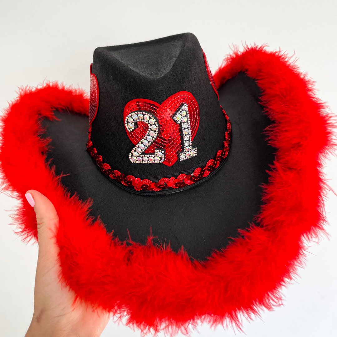 BIRTHDAY COWBOY HAT Black and Red Heart Cowboy Cowgirl Hat - Etsy