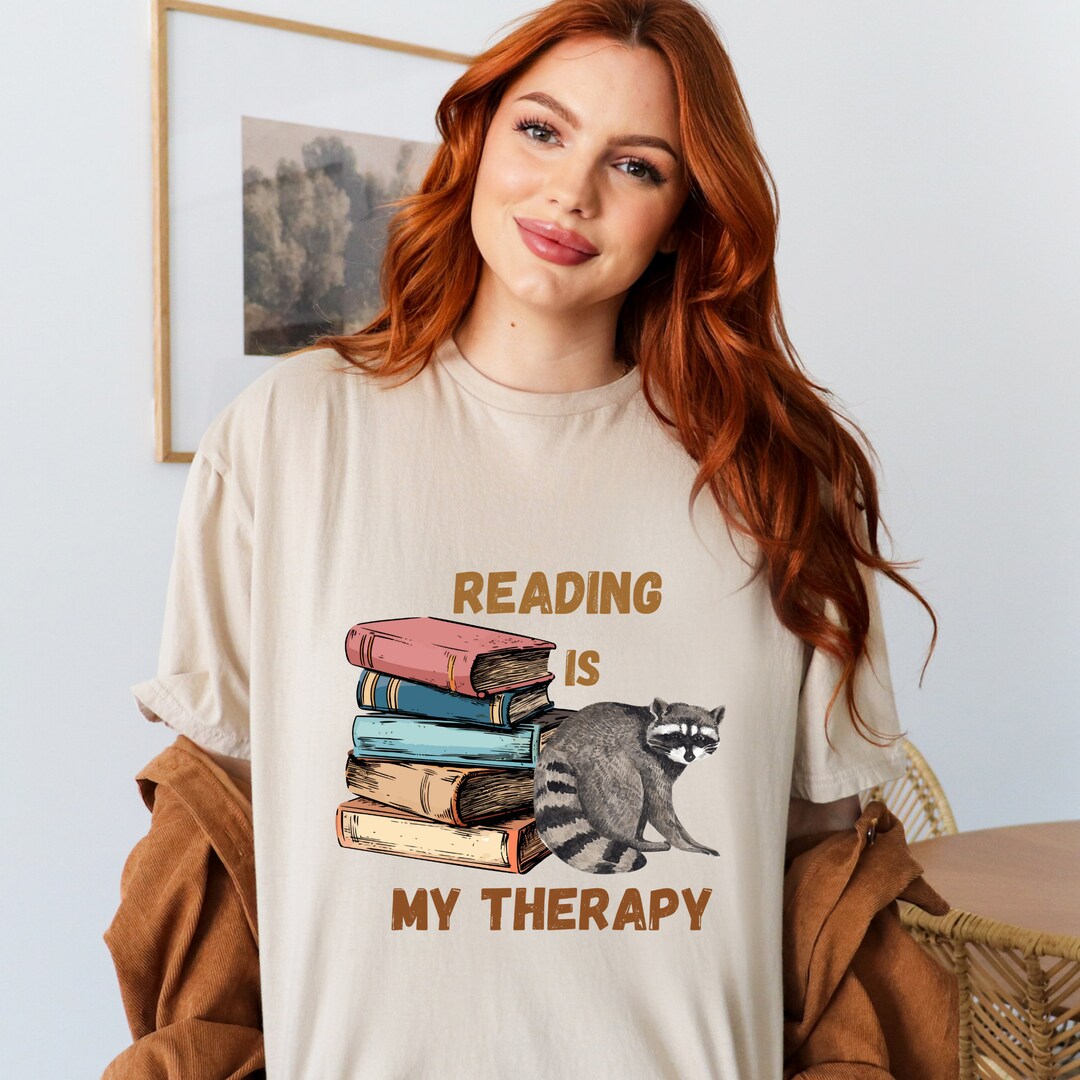 Funny Reading is My Theraphy Shirt, Funny Racoon Books Shirt, Funny ...