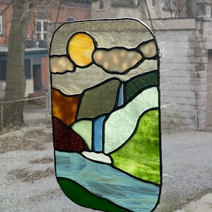 Stained Glass Nature Mountain Scene Waterfall Sun Catcher Window ...